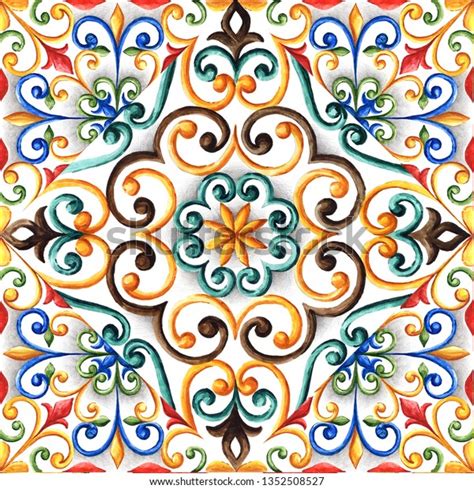 Watercolor Majolica Ornament Stock Illustration 1352508527 Shutterstock