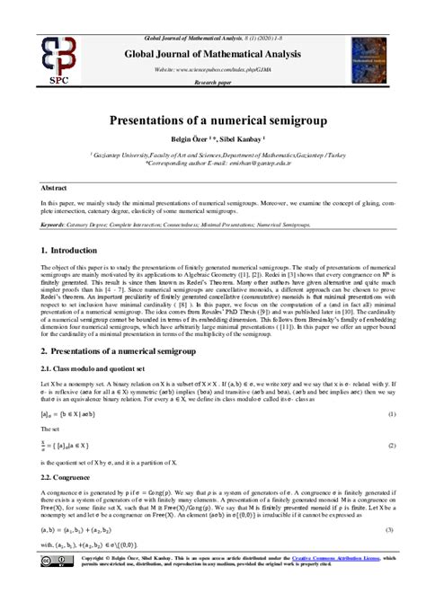 pdf presentations of a numerical semigroup sibel kanbay