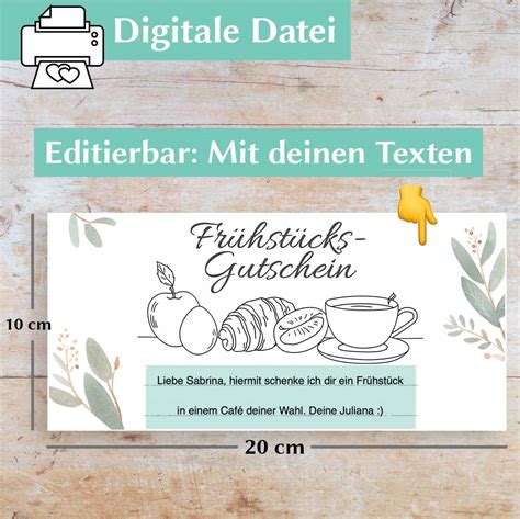 Frühstück Gutschein Vorlage Schenke ein Frühstück Editierbar