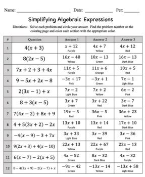 Practice Simplifying Algebraic Expressions Using Distributive