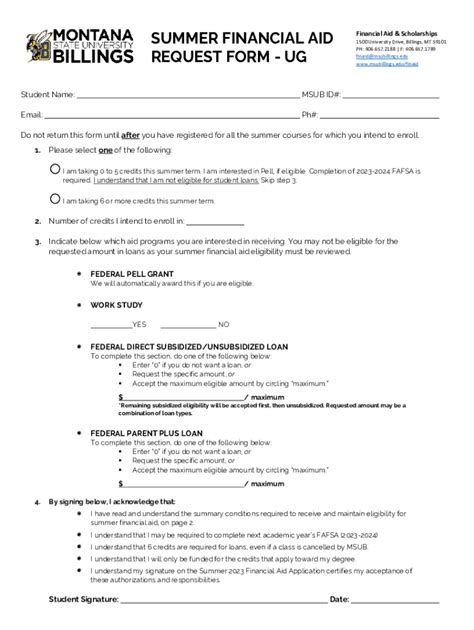 Fillable Online Summer Financial Aid Request Form Ug Fax Email Print