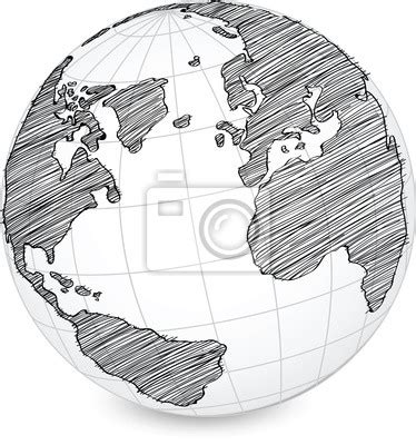 Ziemia globus z mapa świata detail vector linia szkic up illustrator