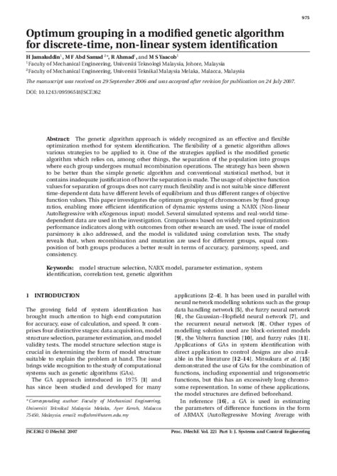 pdf optimum grouping in a modified genetic algorithm for discrete time non linear system