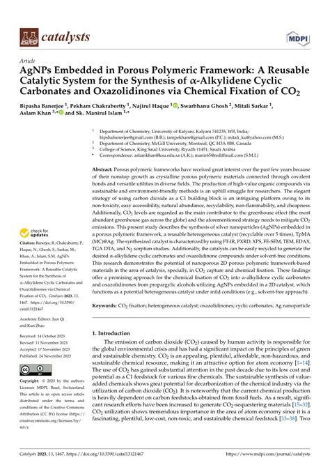 PDF AgNPs Embedded In Porous Polymeric Framework A Reusable
