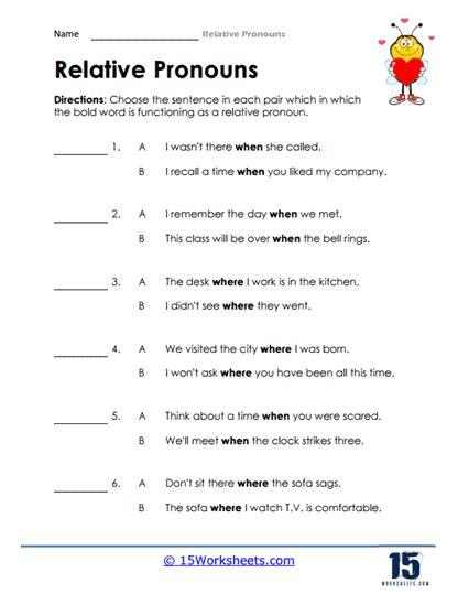 Relative Pronouns Worksheets Worksheets
