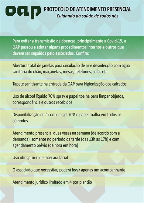 Protocolo Para Atendimento Presencial Na OAP OAP