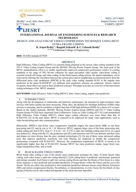 design and analysis of video compression technique using hevc intra frame coding k docslib