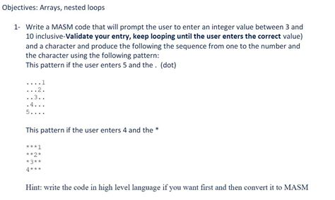 solved objectives arrays nested loops 1 write a masm code