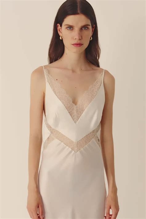 La Lune Cumulus Silk Plunged Lace Maxi Dress Ivory Dresses Shona