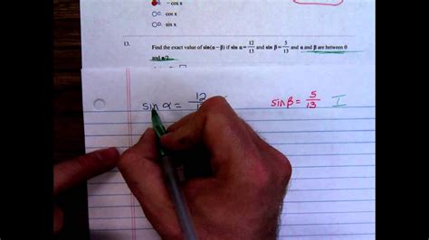 math 1316 sine sum and difference identities youtube