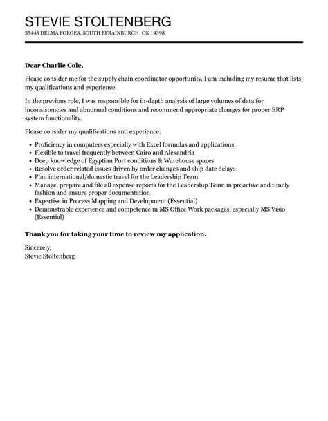 Supply Chain Coordinator Cover Letter Velvet Jobs