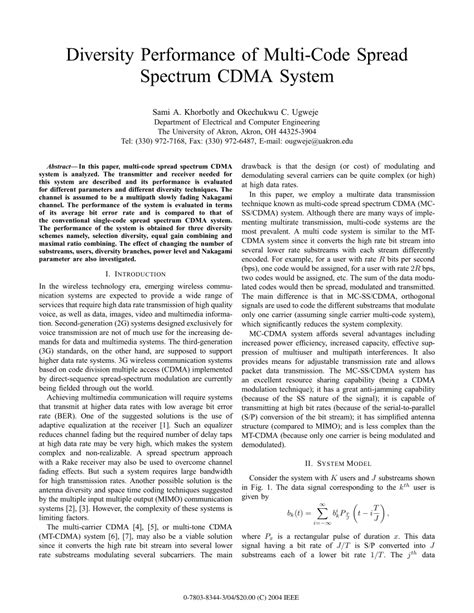 pdf diversity performance of multicode spread spectrum cdma system