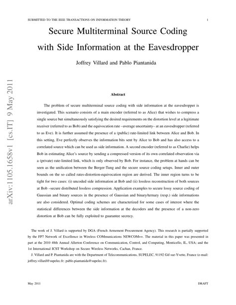 pdf secure multiterminal source coding with side information at the eavesdropper