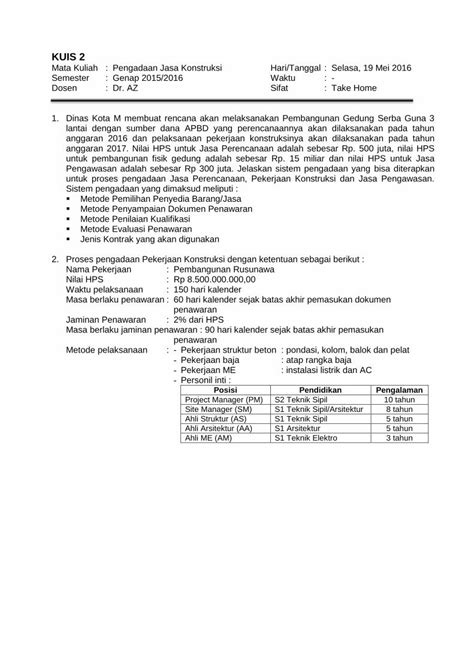 PDF KUIS 2 Mata Kuliah Pengadaan Jasa Konstruksi Hari Zacoeb