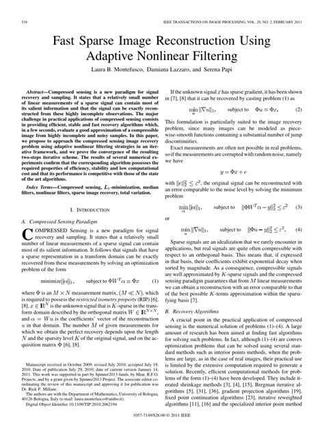 pdf nonlinear filtering for compressed sensing sparse image reconstruction