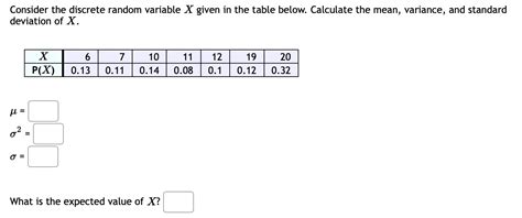 Consider The Discrete Random Variable X X Given In Chegg