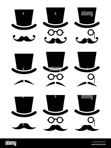 El Bigote O El Bigote Con Sombrero Y Gafas Conjunto De Iconos Imagen