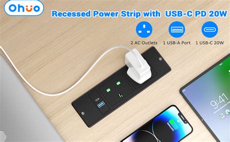 Desk Power Strip With USB C PD 20W Ohuo Desktop Power Sockets
