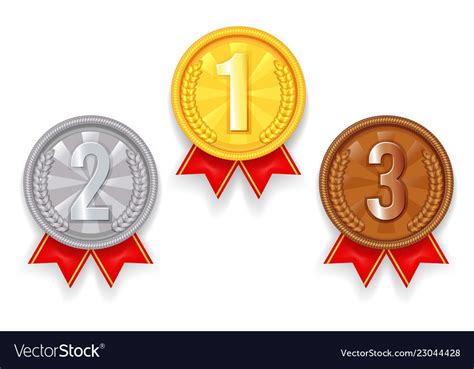 Gold Silver Bronze Award Sport 1st 3rd 2nd Place Medal Red Ribbon Icons