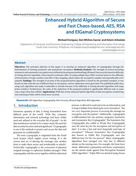 pdf enhanced hybrid algorithm of secure and fast chaos based aes rsa and elgamal cryptosystems