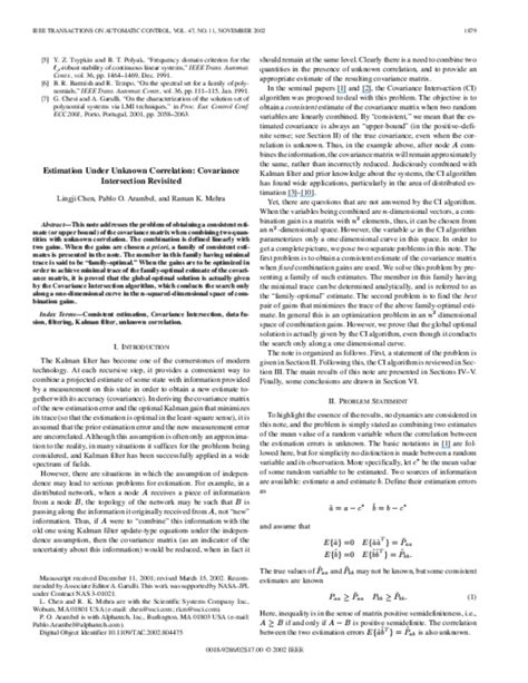 pdf estimation under unknown correlation covariance intersection revisited raman mehra