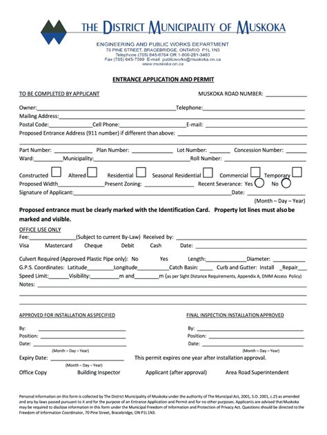 Fillable Online Muskoka Civicweb Entrance Application And Permit