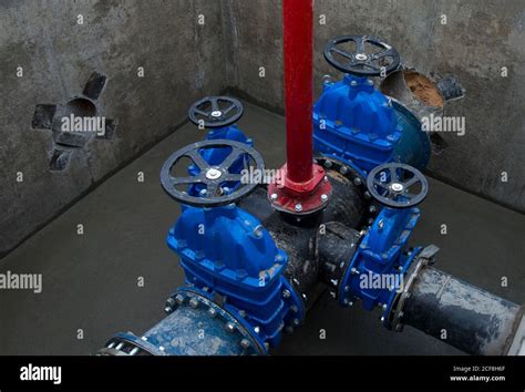 Gate Valves In Valve Pit Of The Underground Piping Networks Laying
