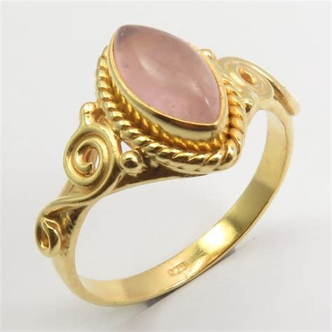 Natuursieraad 925 Sterling Zilver Goud Verguld Rozenkwarts Ring Maat