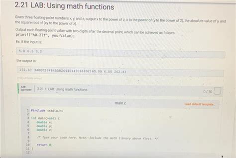 solved 2 21 lab using math functions given three