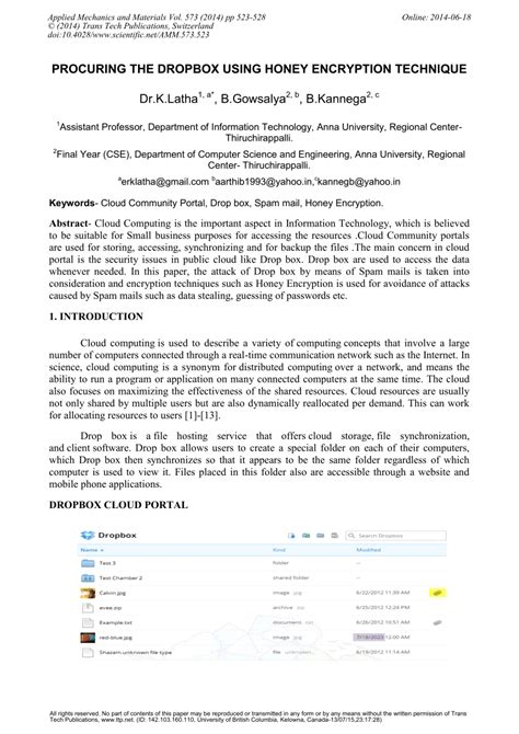 pdf procuring the dropbox using honey encryption technique