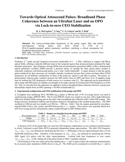 pdf towards optical attosecond pulses broadband phase coherence between an ultrafast laser