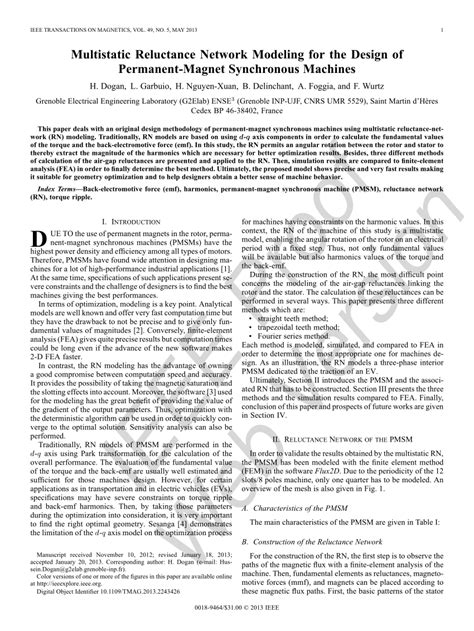 pdf multistatic reluctance network modeling for the design of permanent magnet synchronous
