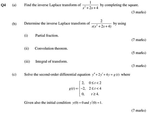 solved q4 find the inverse laplace transform of by completing the square 25 4 marks determine