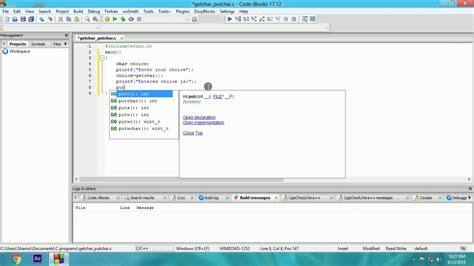use of getchar and putchar functions code blocks c tutorials youtube
