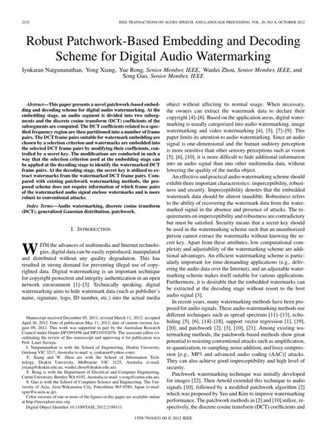 pdf robust patchwork based embedding and decoding scheme for digital audio watermarking