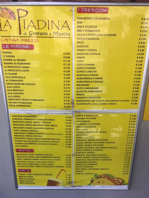 Menu Da La Piadina Di Stefano E Mascia Ristorante Cesena