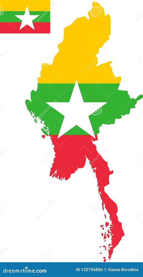 Mapa Del Vector De Myanmar Con La Bandera Fondo Aislado Blanco