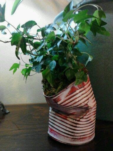 Crushed Tin Can Flower Pot Tin Can Flowers Flower Pots Tin Can