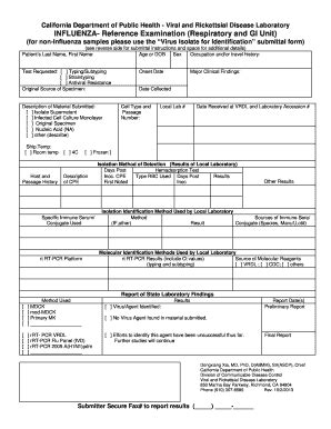 Fillable Online Cdph Ca Influenza Reference Examination Submittal Form