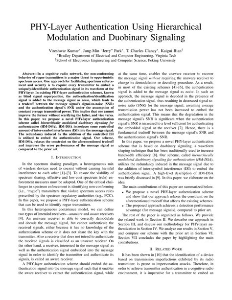 pdf phy layer authentication using hierarchical modulation and duobinary signaling