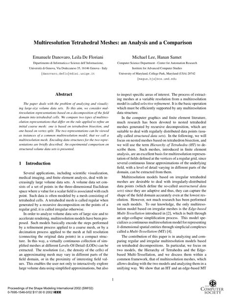 pdf multiresolution tetrahedral meshes an analysis and a comparison