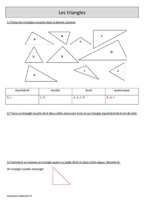Triangles Cm1 Exercices corrigés Géométrie Mathématiques