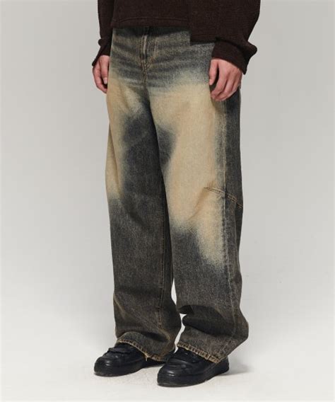 Musinsa Maison Mined Dart Brush Wide Denim Pants Sand Blue