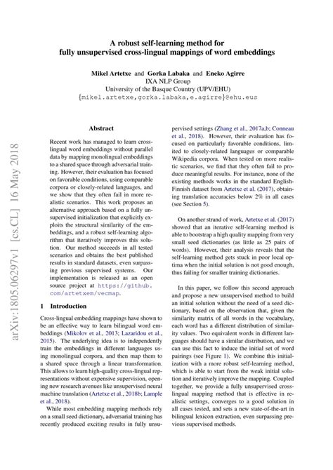 a robust self learning method for fully unsupervised cross lingual mappings of word embeddings