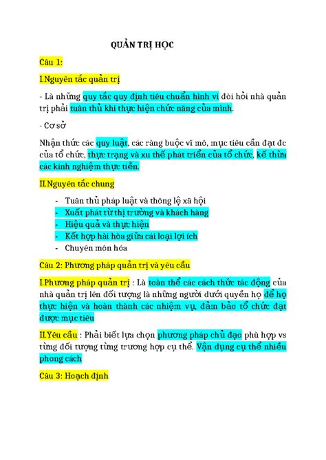 QUẢN TRỊ HỌC QU ẢN TR Ị H ỌC Câu 1 Iên t c qu n trắ ả ị Là nh ững