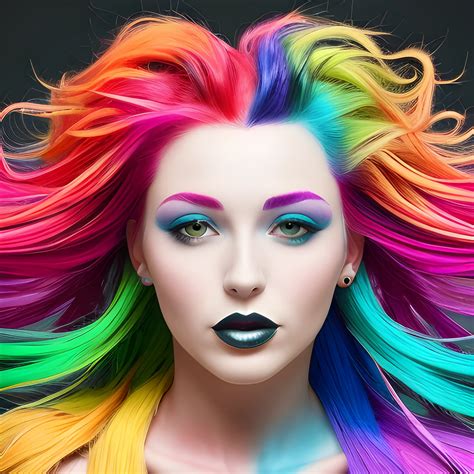 The Woman Is Wearing Multicolored Hair Vibrant Color Scheme Arthub Ai