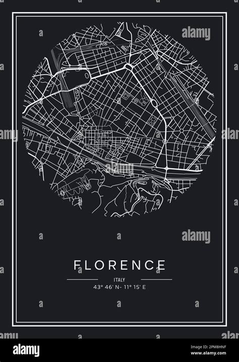 Mapa imprimible en blanco y negro de la ciudad de Florencia diseño de