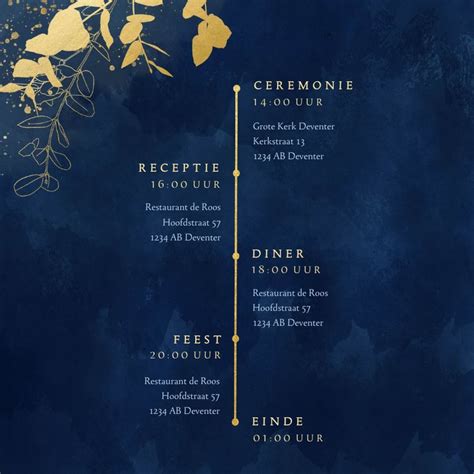 Stijlvolle Trouwkaart Blauwe Waterverf Gouden Kaartje2go