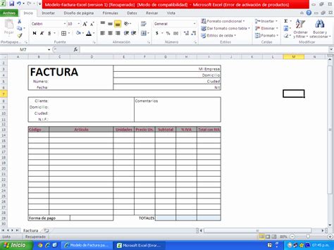 Formato De Factura En Excel