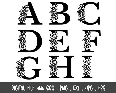 Rose Floral Alphabet SVG Flower Alphabet Floral Wedding Letter